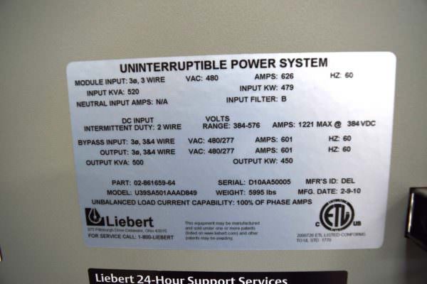 Liebert 610T 500 kVA UPS System - 480 volt - Rental