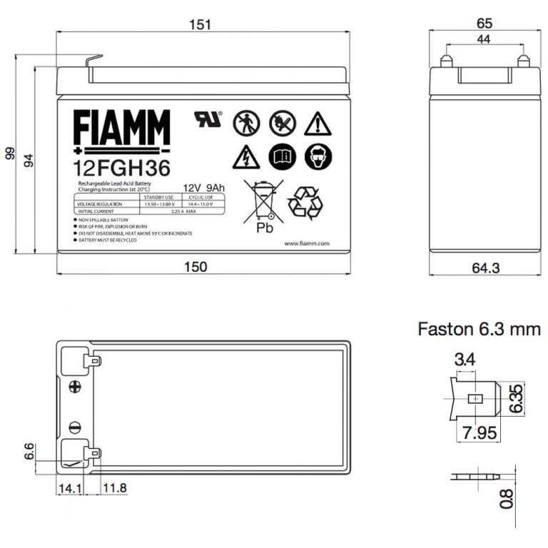 FIAMM Battery - 12Volt 9Ah 12FGH36 - Somerset Power Systems